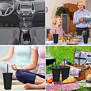 Waipfaru 4 Pack Acrylic Tumbler 16Oz, Acrylic Tumbler with Lids and Straws, Matte Colored Plastic Tumbler for Customized Gift, Double Wall Plastic Tumbler for Cold Hot Drinks (Black)