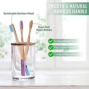 GoWoo 100% Natural Bamboo Toothbrush Soft - Organic Eco Friendly Toothbrushes with Soft Nylon Bristles, BPA-Free, Biodegradable, Dental Care Set (Pack of 4, Adult, Rainbow)