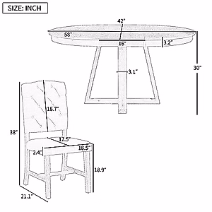 KoiHome Retro Functional Round 16" W Leaf, 4 Upholstered Family Dinner Room, 5pc Farmhouse Kitchen Chairs for 4 (Natural), 5 Piece Extendable Dining Table Set
