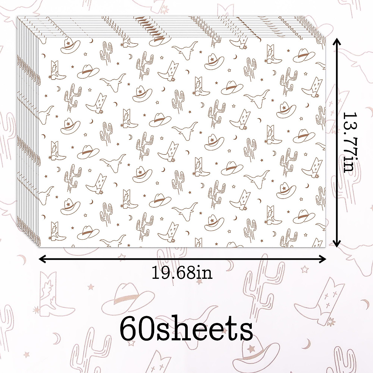 Hi Sasara 60 Sheets Western Cowboy Cowgirl Tissue Paper Bulk,14 x 20 inch,Brown Cow Boy Hat and Cow Boy Boots Tissue Paper for Gift Bags,White Cow Boy Girl Tissue Paper for Birthday (Brown)