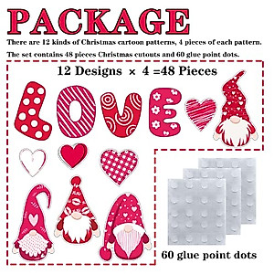 NBjiuyin 48 Pieces Valentine's Day Lovely Gnome Cutouts with Glue Point Dots Cartoon Assorted Lovely Accents Cutouts for Bulletin Board Classroom Decoration Mother's Day Party Supplies (Valentine)