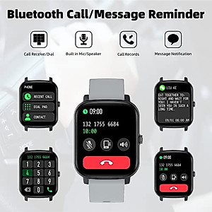 Smart Watch with Call Receive/Dial for Android Phones and iPhone Compatible,Waterproof Fitness Watch with Heart Rate SpO2 Sleep Tracker Voice Control Sport Smartwatch for Women Men Gray