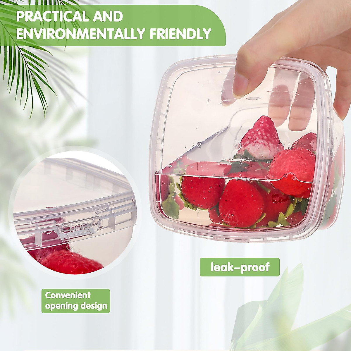 Sliner 60 Sets Square Deli Containers with Lids Clear Food Storage Containers Plastic Freezer Microwaveable Safe Deli Cups Leak Proof Airtight Meat for Restaurant(32oz, 16oz, 8oz)