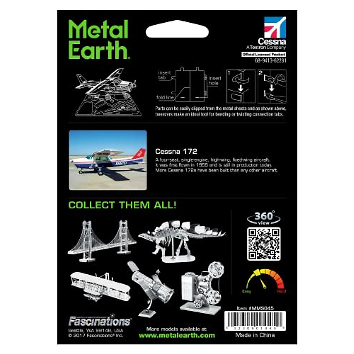 Metal Earth Cessna 172 3D Metal Model Kit Bundle with Tweezers Fascinations
