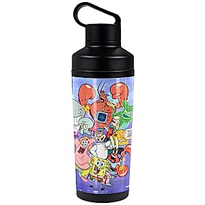 Spongebob OFFICIAL Spongebob Character Group 18 oz Insulated Water Bottle, Leak Resistant, Vacuum Insulated Stainless Steel with 2-in-1 Loop Cap