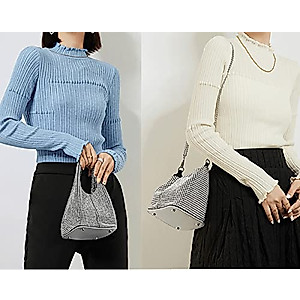 Rhinestone Purses for Women evening Handbag Sparkly Silver Purses Bling Hobo Bag for Party Club Wedding (Silver)