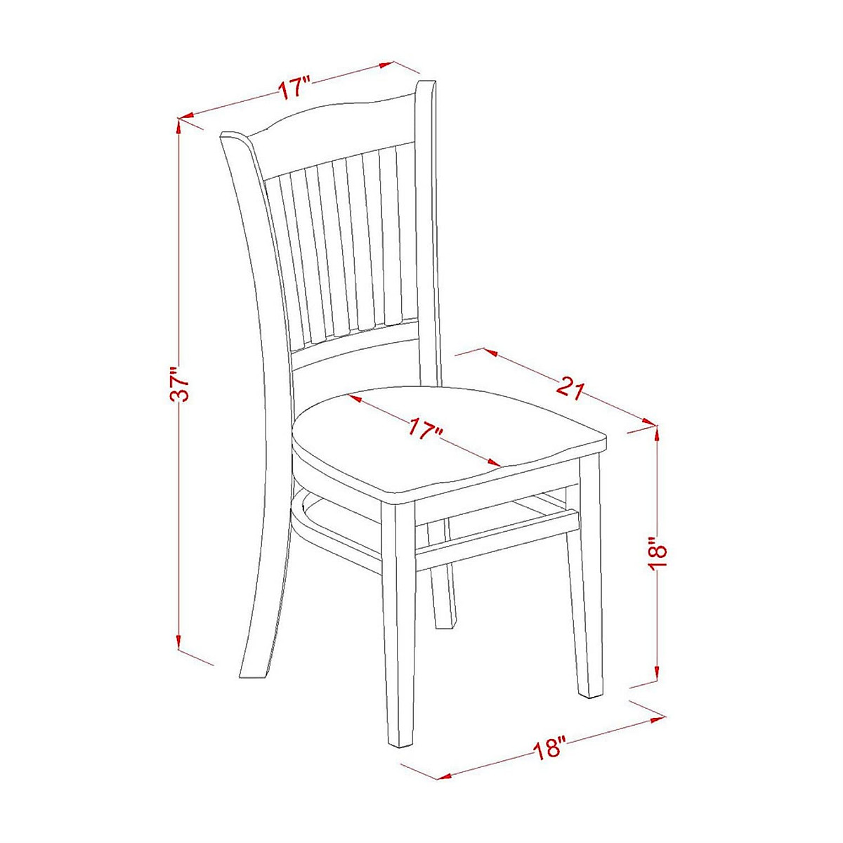 East West Furniture GRC-BLK-W Groton Dining Chairs - Slat Back Wood Seat Kitchen Chairs, Set of 2, Black