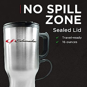 Schumacher 1228 Stainless Steel Travel Mug - Heats Using Your Car’s Power - 12V , Black