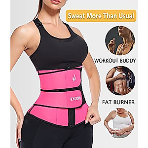ANGOOL Neopren Waist Trainer for Women,Workout Plus Size Trimmer Belt Sauna Sweat Corset Cincher with Zipper L Pink