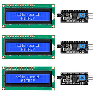 AITRIP 3 Set IIC/I2C/TWI LCD 1602 16x2 Serial Interface Adapter Module Blue Backlight for Arduino UNO R3 MEGA2560 (Blue)