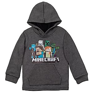 Minecraft Mobs Alex Steve Big Boys Fleece Pullover Hoodie Gray 18-20