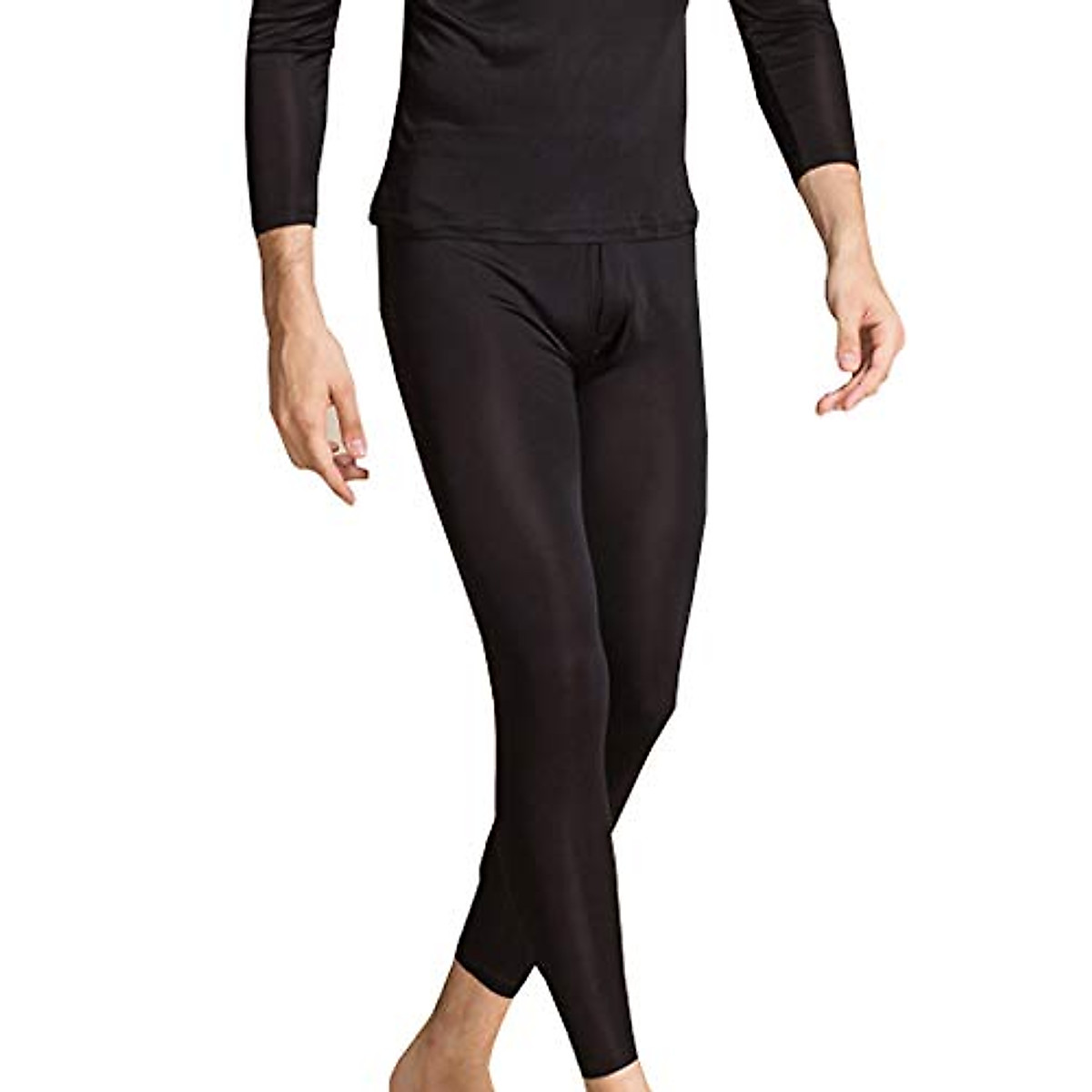 Grenasasilk Men's Silk Long Johns Mulberry Silk Long Underwear V-Neck Breathable Thermal Underwear Sets & Undergarments (XL, Black)