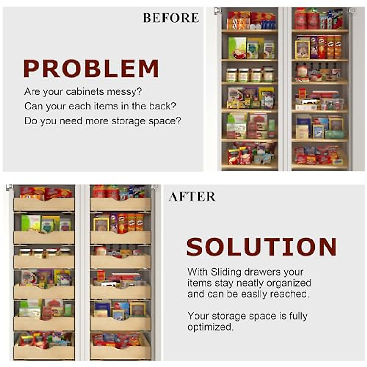 ALINE FURNITURE Pull Out Drawers for Cabinets Wood, 29" W X 21" D Slide Out Drawers for Kitchen Cabinets, Pull Out Shelves, Roll Out Drawers for Pantry Cabinet Organizer