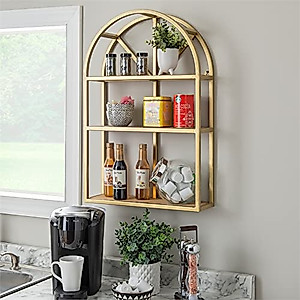 Powell Furniture Linon Penelope Metal and Wood Wall Shelves in Gold and ...