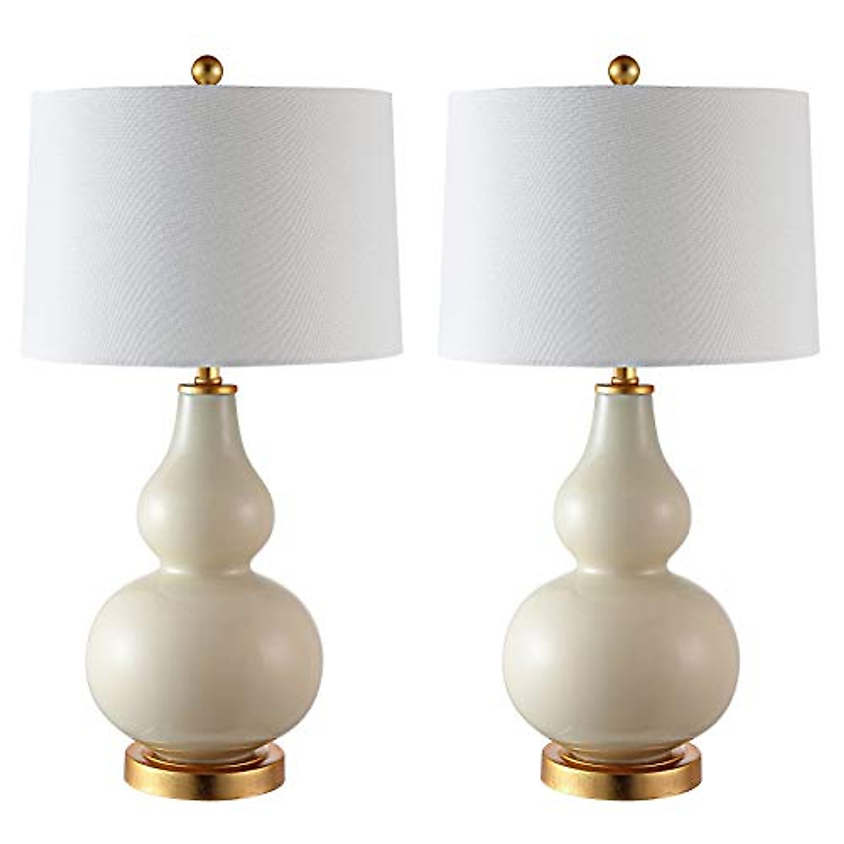 SAFAVIEH Lighting Collection Karlen Modern Contemporary Cream/ Gold Leaf Double Gourd 29-inch Bedroom Living Room Home Office Desk Nightstand Table Lamp Set of 2 (LED Bulbs Included)