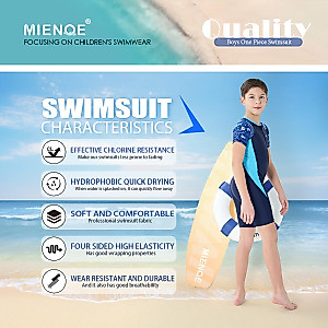 MIENOE Boys Swimsuit One Piece Kid Swimsuit Boys Water Sport Short Swimsuit UPF 50+ Sun Protection Bathing Suits (Size 10-12Years, Dark Blue)
