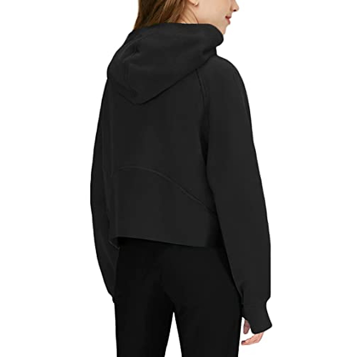 Girls' Hoodies Sweatshirts Half Zipper Pullover Crop Tops for Teen Girls Long Sleeve Sweater Thumb Hole Black