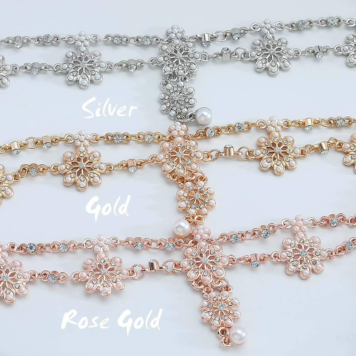 Unsutuo Hair Jewelry Head Chain Wedding Bohemian Floral Headband Elastic for Women and Girls… (Gold)