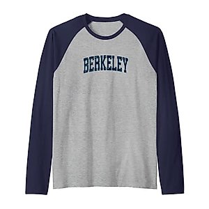 Berkeley California CA Vintage Athletic Sports Navy Design Raglan Baseball Tee