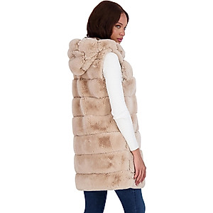 VIA SPIGA Women's Grooved Faux Fur Hooded Vest Beige Size L