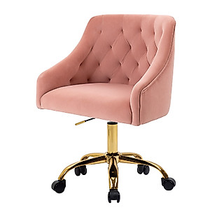 Modern Home Office Chair, Free Lift Chair, Velvet Swivel Armchair, Velvet Office Chair with Soft Seat (Pink)