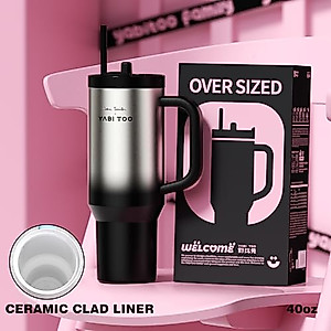 John Smith 40 oz Tumbler with Handle and Straw Reusable Stainless Steel Water Bottle Travel Mug Cupholder Friendly Gifts for Women Men Him Her (Black)