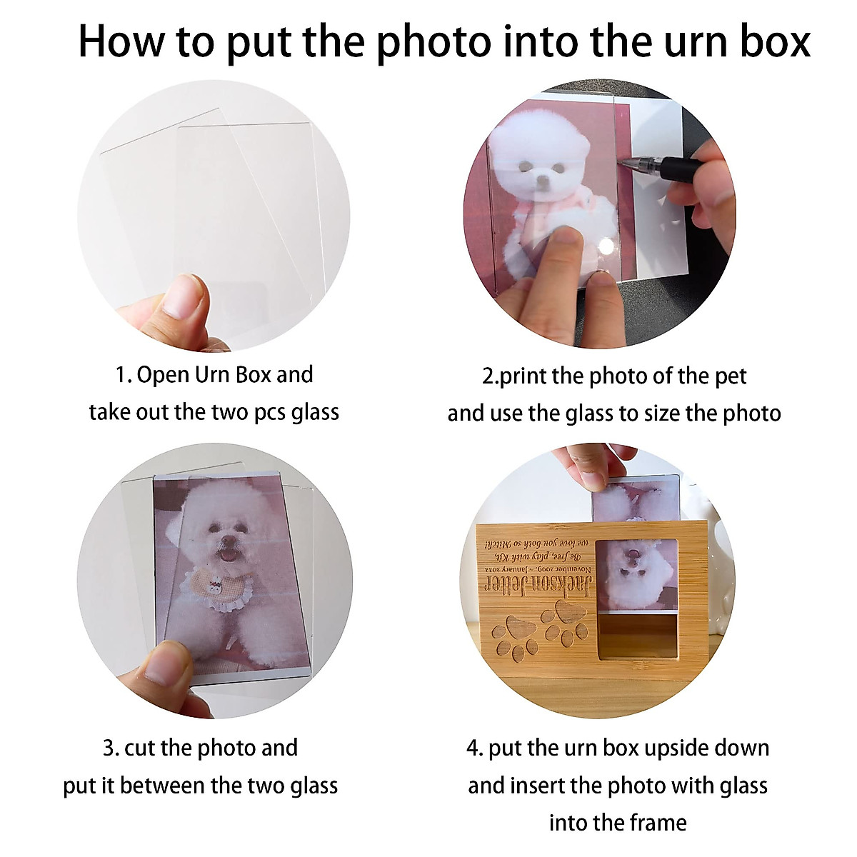 ODB Personalized Cremation Urns for Dogs Ashes, Wooden Pet Memorial Keepsake Urns, Photo Box Pet Cremation Urn