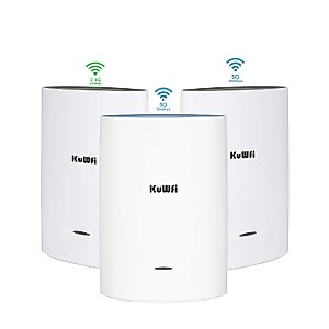 KuWFi 3-Pack Tri-Band Whole Home Mesh WiFi System with AC2200 Speed Gigabit Mesh WiFi 5 Router & Extender Replacement Covers up to 6500 sq.ft Tri-Band WiFi Mesh +2 Node