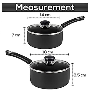 Utopia Kitchen Professional 3 Piece Set – 1 and 2 Quart Nonstick Saucepans with Glass Lids along with a Pre-seasoned 12.5 inch Cast-iron Skillet - Induction Bottom (Grey-Black and Black)