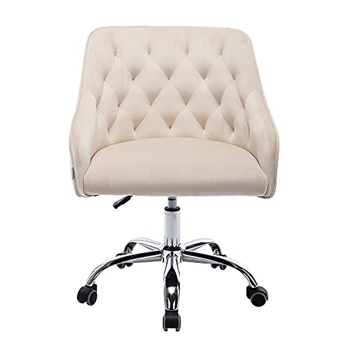 HomSof Home Desk Modern Velvet Office Computer Height Adjustable Mid-Back Task Chair, Beige, Silver Feet