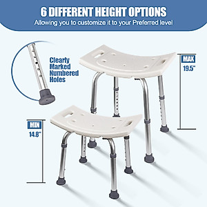 EZ2CARE Shower Chair for Inside Shower, Adjustable Lightweight Alloy Aluminum Shower Bench, Tool-Free Assembly Shower Stool, Shower Seat for Elderly and Disabled, Certified 300 lbs Load, White