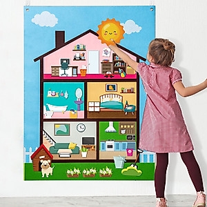 WATINC 98Pcs Build My House Felt Story Board Set 3.5Ft Preschool Family Theme Early Learning Interactive Play Kit Wall Hanging Gift for Toddlers Kids
