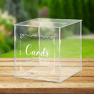 Clear Acrylic Wedding Card Box Large DIY Card Boxes with 4 "Card" Text Stickers Gift Card Box Money Box Holder for Wedding Reception Anniversary Birthday Party Baby Shower Graduation Decorations