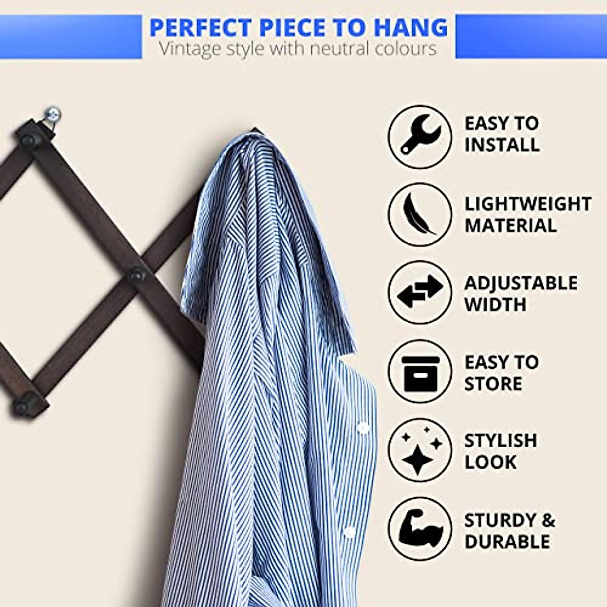 Stylo Grey Wall Hangers X Shaped 37 x 16 Inches with 14 Wooden Pegs (2 Inches Long) - Hat Racks for Baseball Caps, Purse Hanger Accordian Wall Hanger Wood for Hats, Caps, Mugs, Coat Hangers for Wall