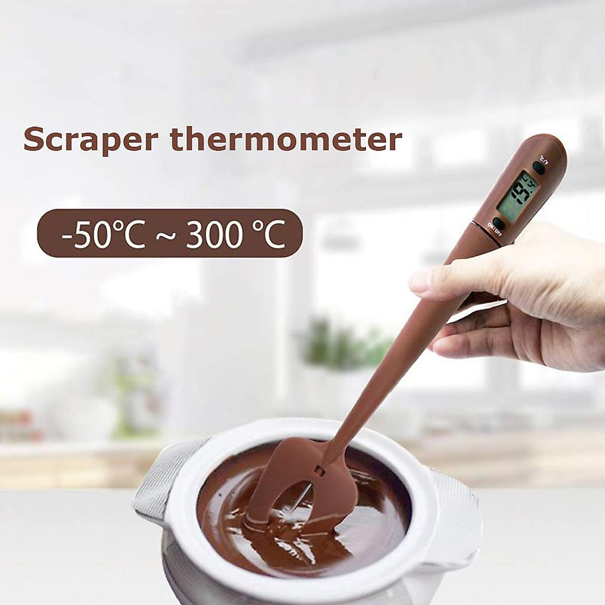 Candy Thermometer Spatula 2 in 1, Silicon Spatula with Thermometer in Handle, Instant Read Digital Thermometer and Spatula Stirrer for Kitchen,Chocolate, Creams, Sauces, Jams and Syrups, Meat Cooking