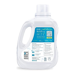 ECOS Laundry Detergent Liquid, 100 Loads - Dermatologist Tested Laundry Soap - Hypoallergenic, EPA Safer Choice Certified, Plant-Powered - Free & Clear, 100 Fl Oz