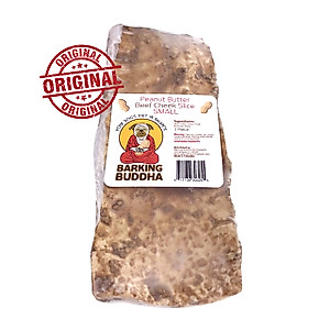 Barking Buddha Beef Cheek Slices | Premium Dog Chews | Extra Thick, All Natural, No Additives, Gluten Free | Peanut Butter - Small 5”-6” - 15 Pack