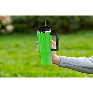 YOUEXPERT 30oz Tumbler with Handle, 30 oz Tumbler with Handle and Straw, Stainless Steel Vacuum Insulated Tumbler for Water, Iced Tea or Coffee-Neon Green
