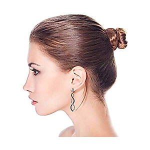 Black White Cubic Zirconia Pave Long Romantic Infinity Twist Drop Earrings For Women Prom Cocktail Party CZ Silver Plated Brass