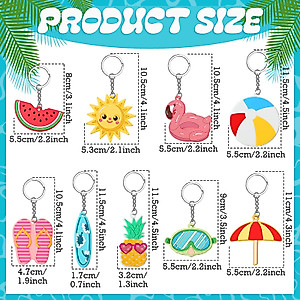 Yinkin 36 Pcs Summer Party Keychains Beach Flamingo Pineapple Turtle Surfboard Keychain for Summer Pool Theme Favor Luau Tropical Hawaiian Sea Party Supplies, 9 Styles(Pool Style)