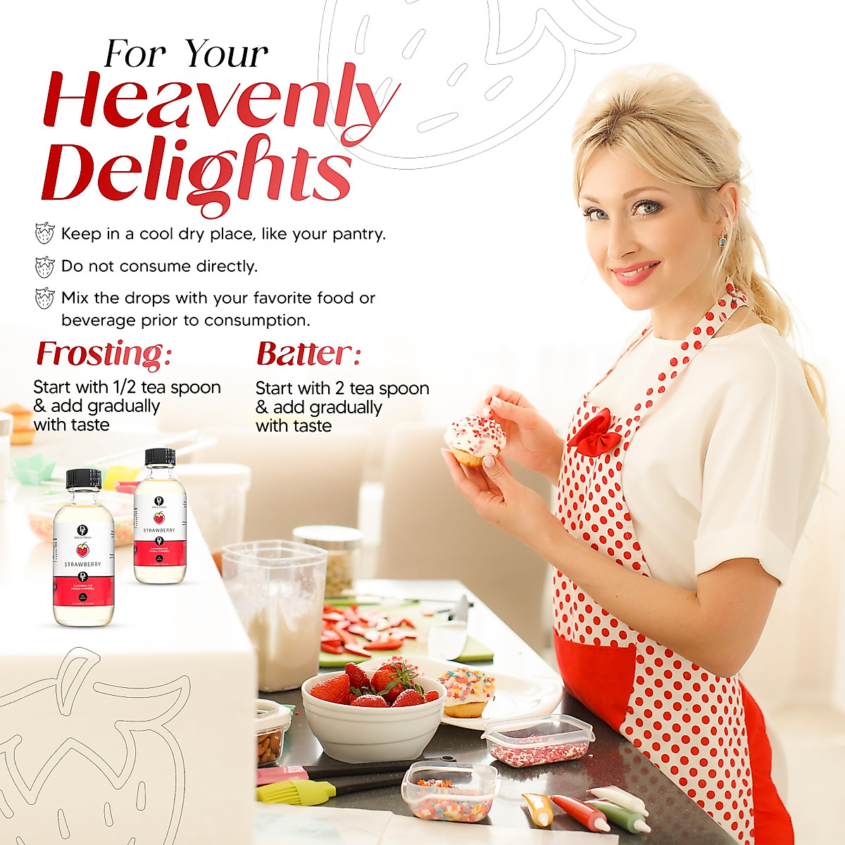 Dolce Flav Strawberry Extract 2 oz – Kosher, Sugar-Free, Concentrated Berry Flavor for Candy, Chocolates & Desserts, Includes Measured Dropper