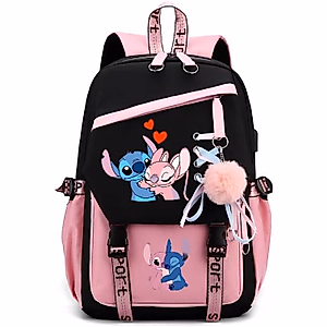 Anime Cartoon Laptop Backpack with USB Charging Port Large Casual Daypack Bag for Mens and Womens