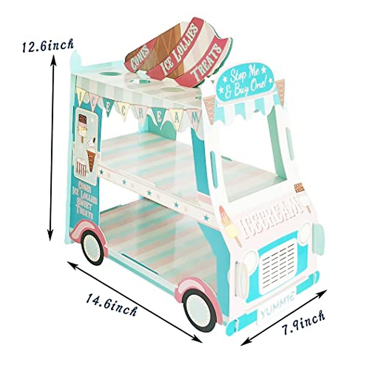 3 Tier Van Cake Stand,Ice Cream Truck Cart Decorations,Ice Cream Baby Shower,Bus Cupcake Stands,Ice Cream Holder Display for Birthday Party Candy Supplies HaakLux