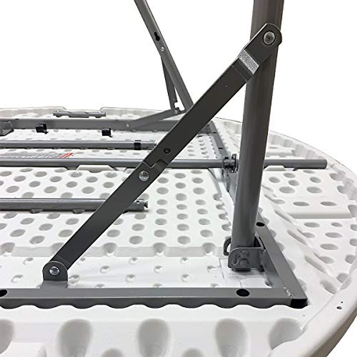 Plastic Development Group 4 Foot Round Folding Multipurpose Banquet Table with Secure Base for Indoor and Outdoor Events, White