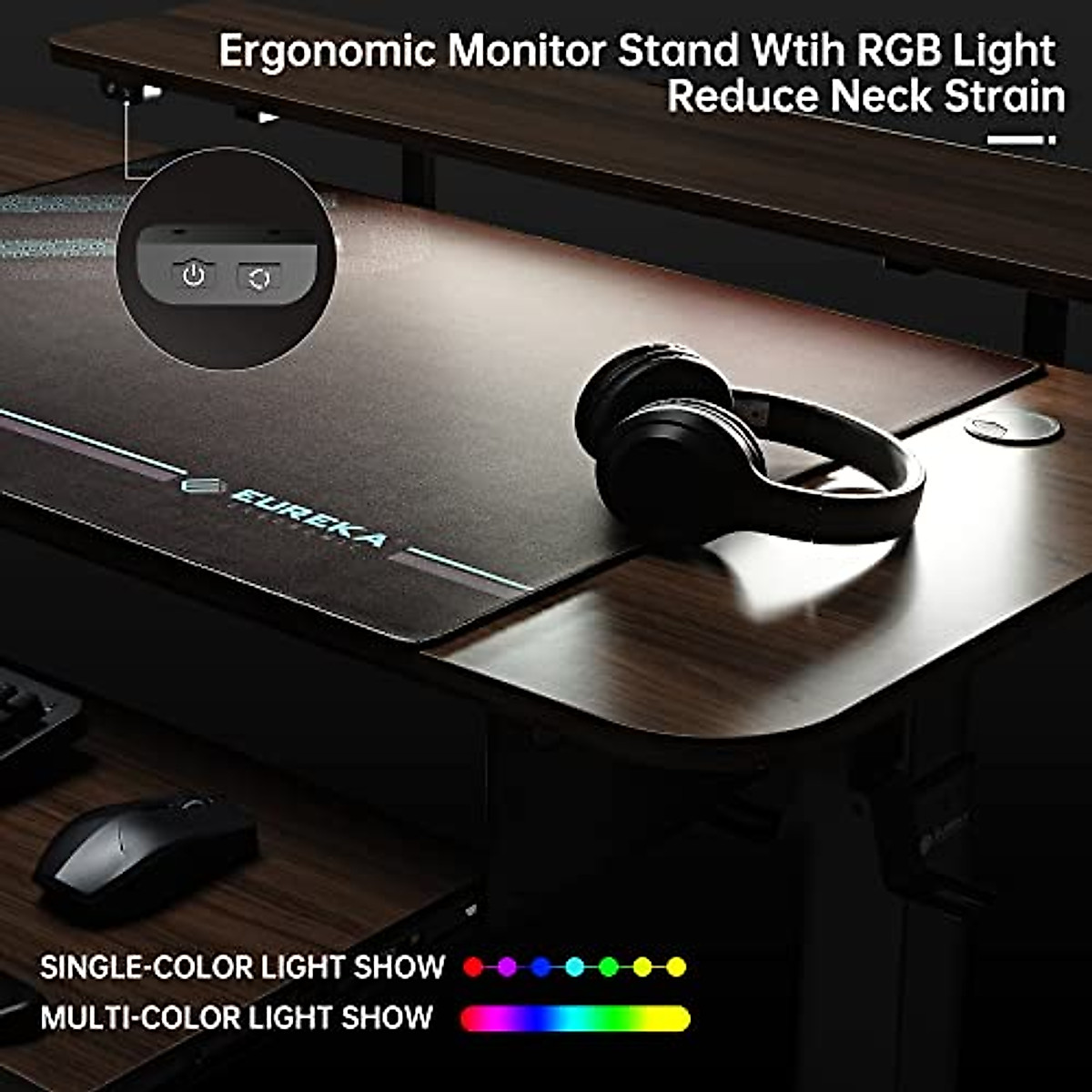 EUREKA ERGONOMIC L Shaped Standing Desk with Keyboard Tray, 61 Inch Electric Height Adjustable Computer Desk, Dual Motor Sit Stand Desk, Stand Up Corner Gaming Table with RGB Monitor Stand,Walnut/Left