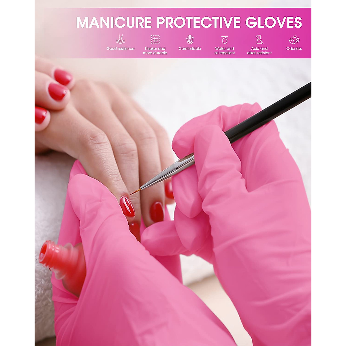 Funfe Disposable Nitrile Gloves,100Pcs Pink Gloves Medium Protection Gloves Nitrile Exam Gloves Latex Free Cleaning Working Gloves for Adult Nail Tech