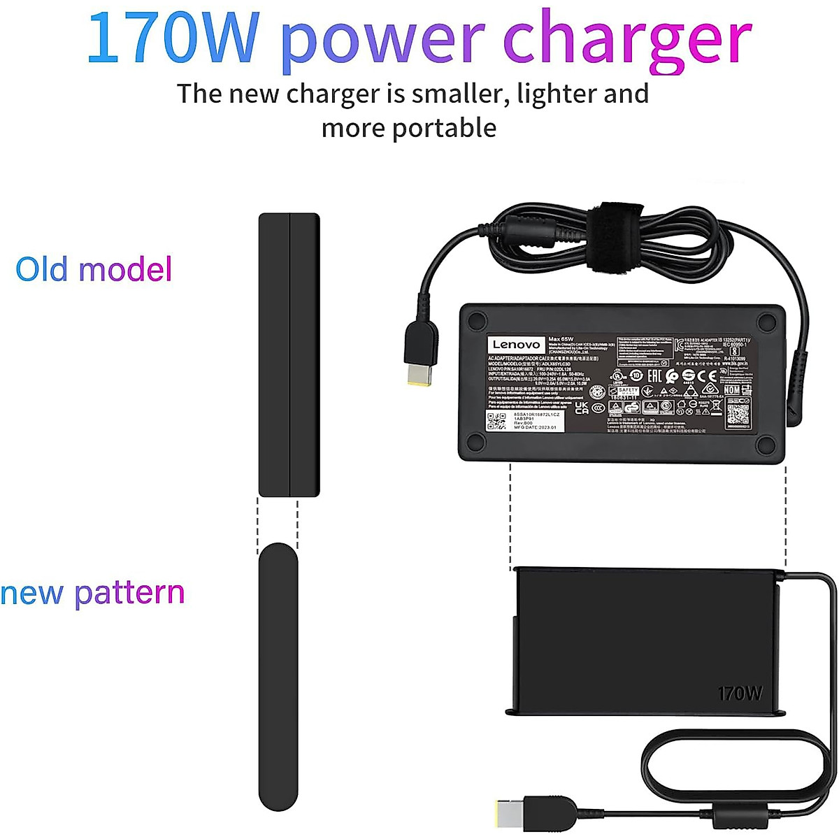 170W AC Laptop Charger for Lenovo ThinkPad P73 P50 P51 P52 W540 W541 P15v P16v T15p, for Lenovo Legion Y7000 Y540 Y545 Y720 Y730 ADL170SCC3A SA10R16886 20V 8.5A Power Supply Adapter