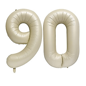 ESHILP 40 Inch Number Balloon Foil Balloon Number 90 Jumbo Giant Balloon Number 90Balloon for 90th Birthday Party Decoration Wedding Anniversary Graduation Celebration, Cream White 90 Number Balloon