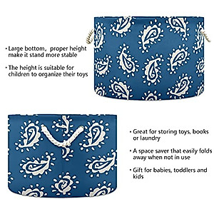 ALAZA Paisley Flower Blue Indian Ethnic Storage Basket Gift Baskets Large Collapsible Laundry Hamper with Handle, 20x20x14 in