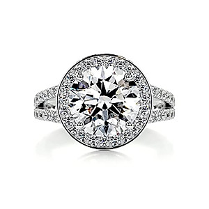 Solid Gold Handmade Engagement Rings 2 CT Round Cut Moissanite Diamond Halo Bridal Wedding Ring for Anniversary Propose Gift (18K Solid White Gold)